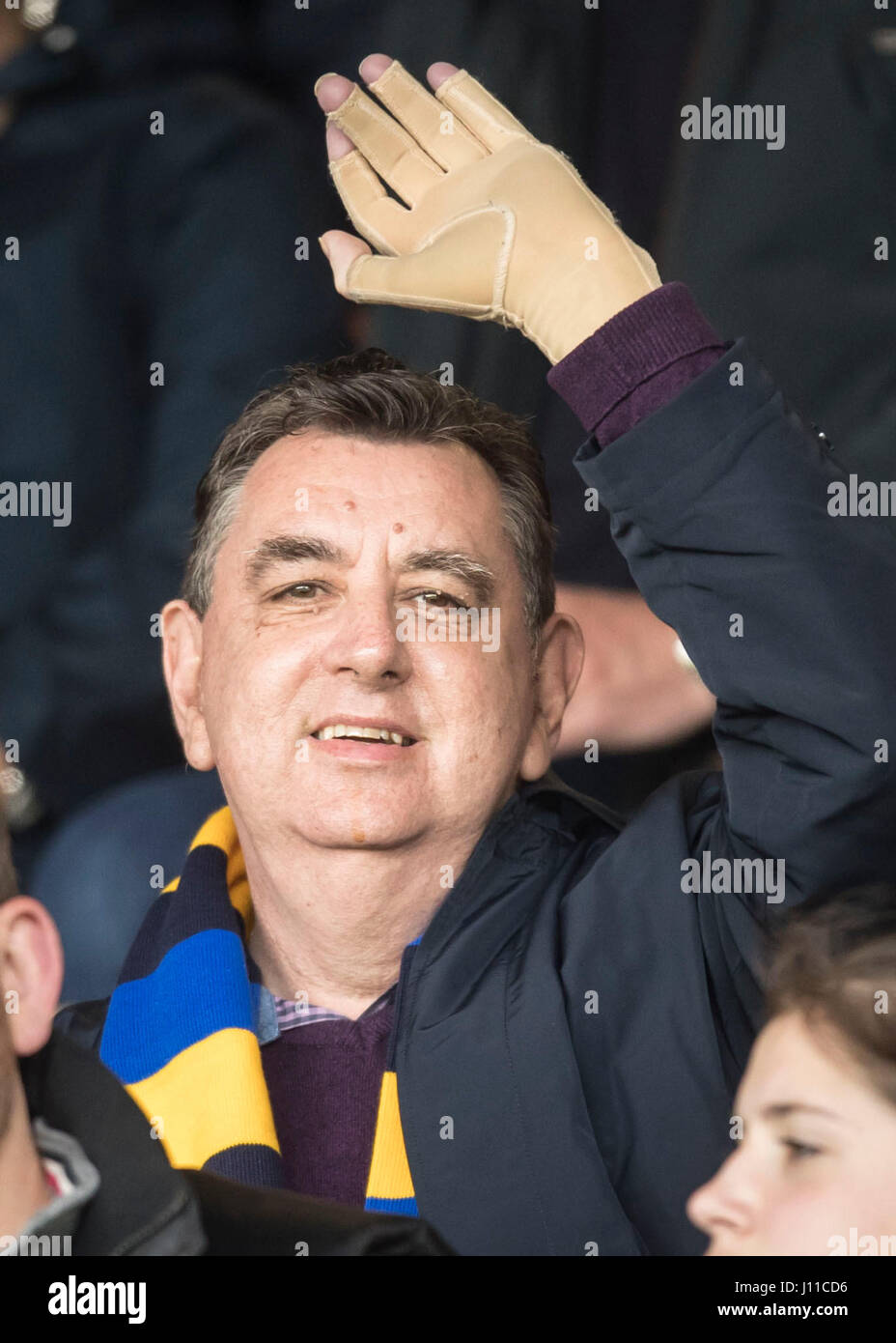 Chris King, the UK's first double hand transplant patient, waves the ...