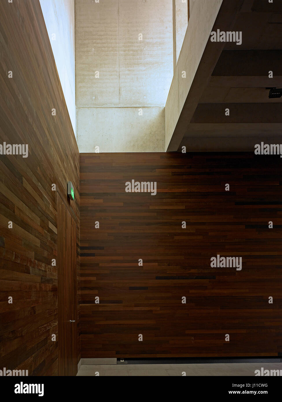 Timber-panelled exhibition space with clerestory. Literaturmuseum der ...