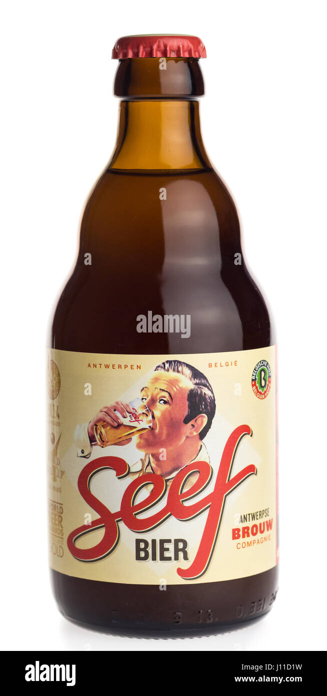 Bottle of Belgian Seef beer isolated on a white background Stock Photo ...