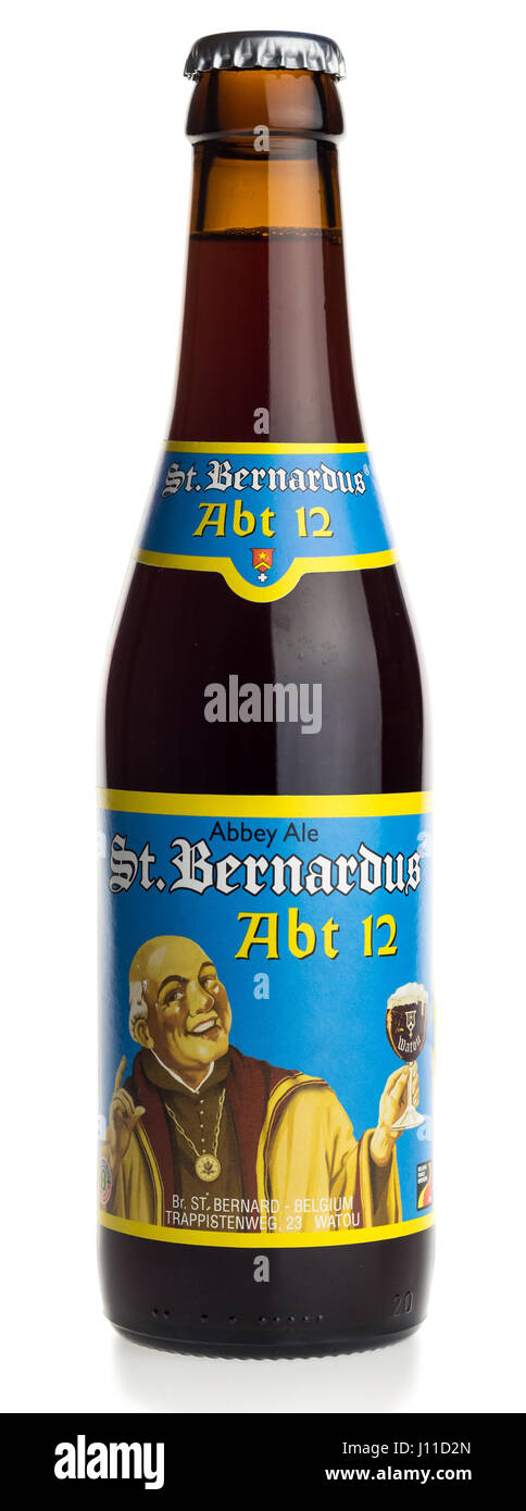 Bottle of Belgian St. Bernardus Abt 12 beer isolated on a white ...