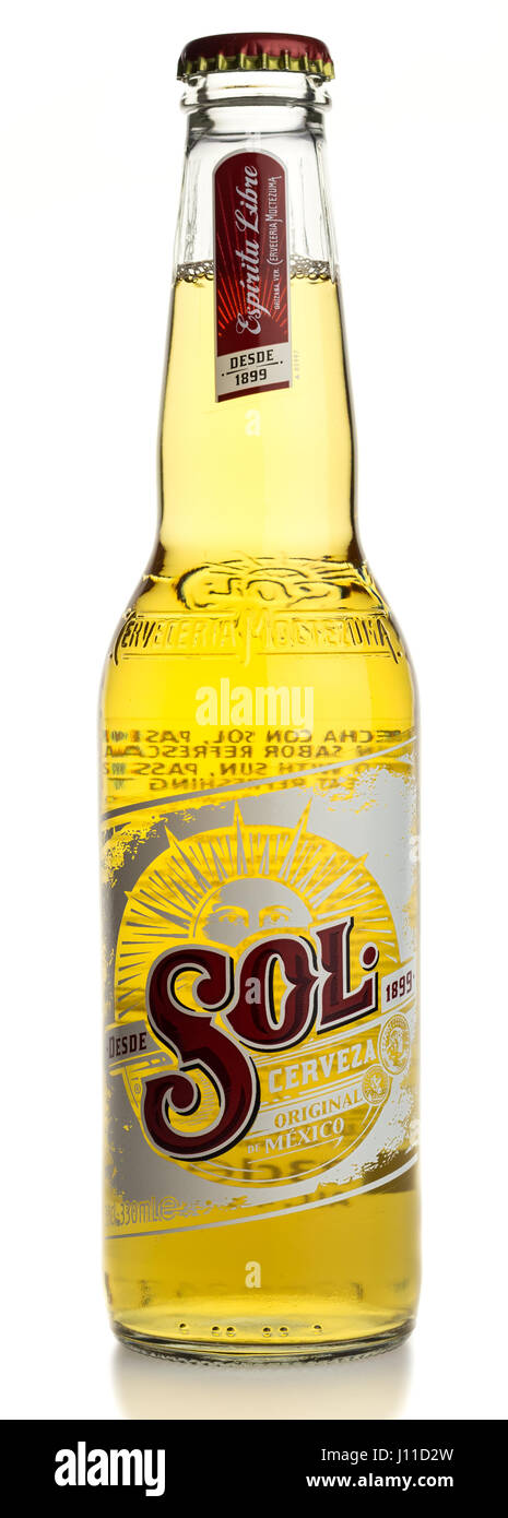 Bottle of Mexican Sol beer isolated on a white background Stock Photo ...