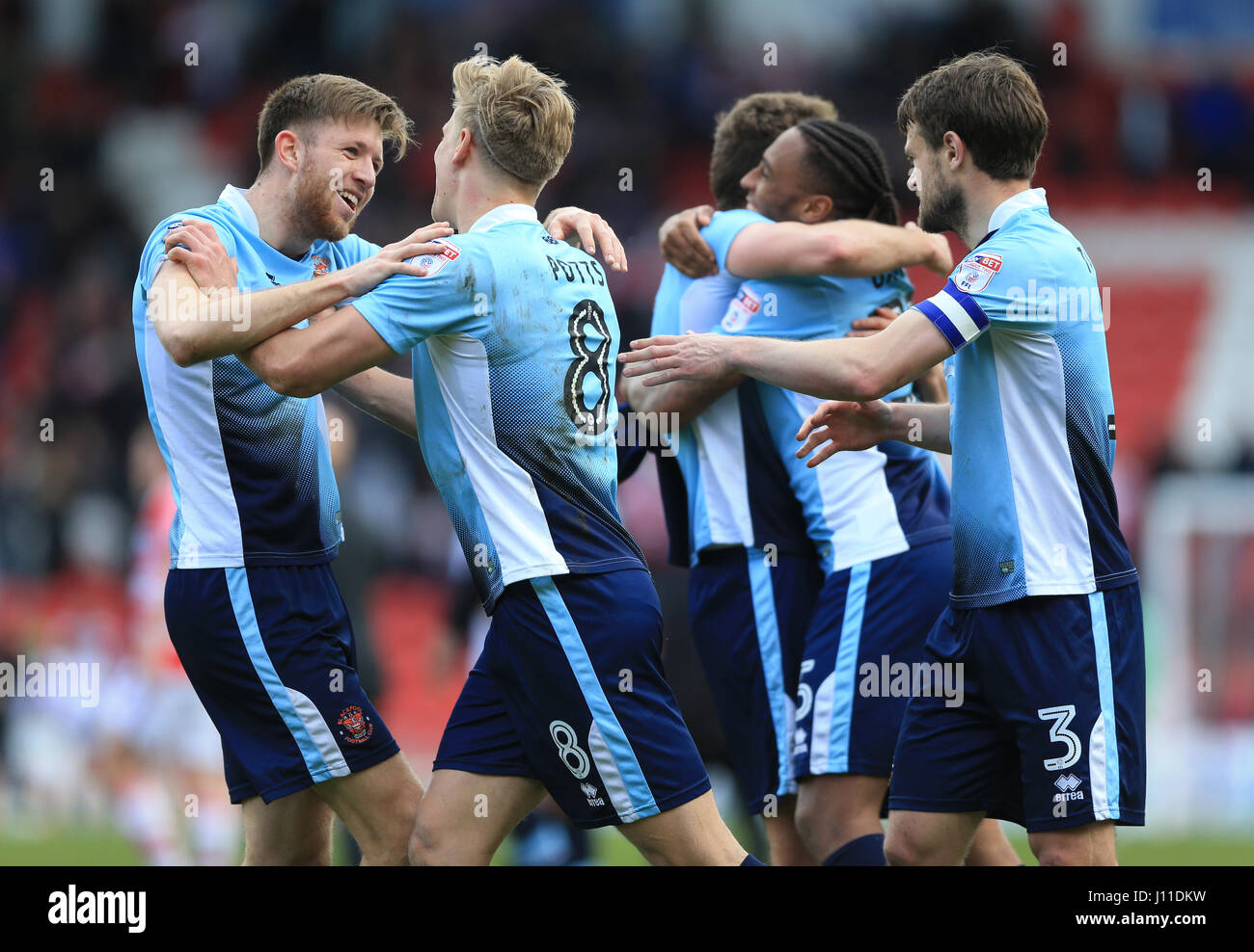 Blackpool's Will Aimson (left) and Brad Potts celebrate after the final ...