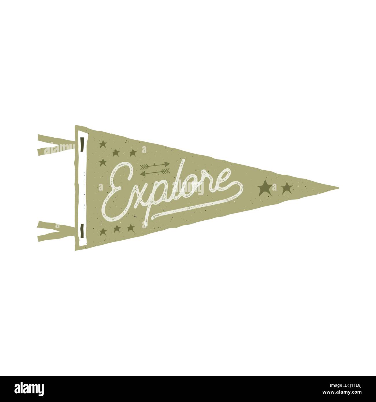 Vintage hand drawn pennant template. Explore sign. Retro textured ...