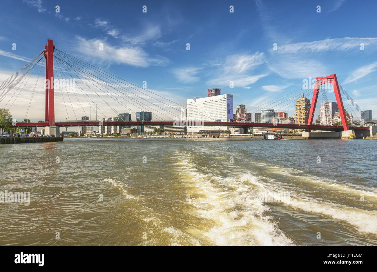 Rotterdam, Netherlands – August 18, 2016: The bridge Willemsbrug spans ...