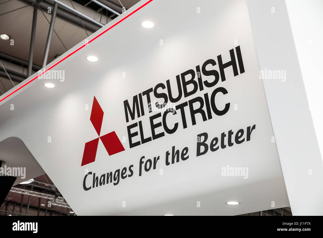 Hannover, Germany - March, 2017: Mitsubishi Electric logo sign on ...