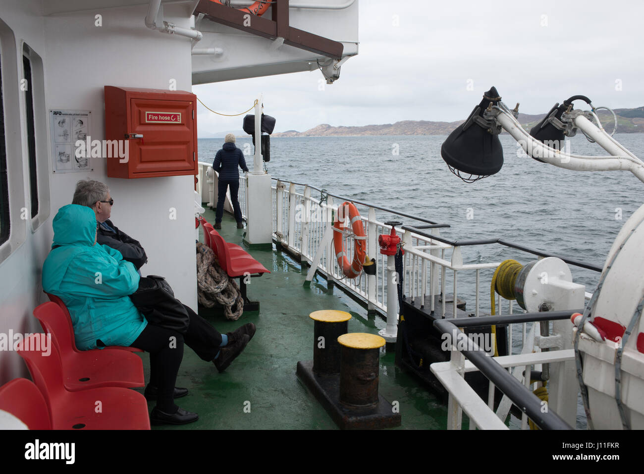 Passengers on board the Cal Mac Ferry Lochnevis bound for Canna Island ...