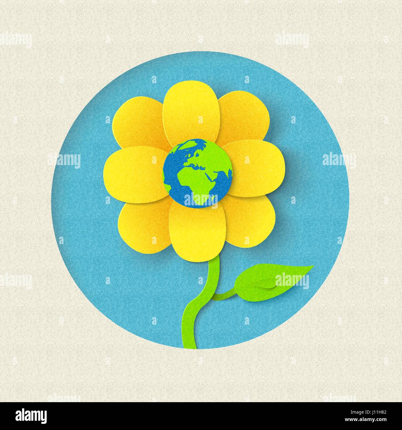 Earth day paper cut out style design flower with planet inside. World ...