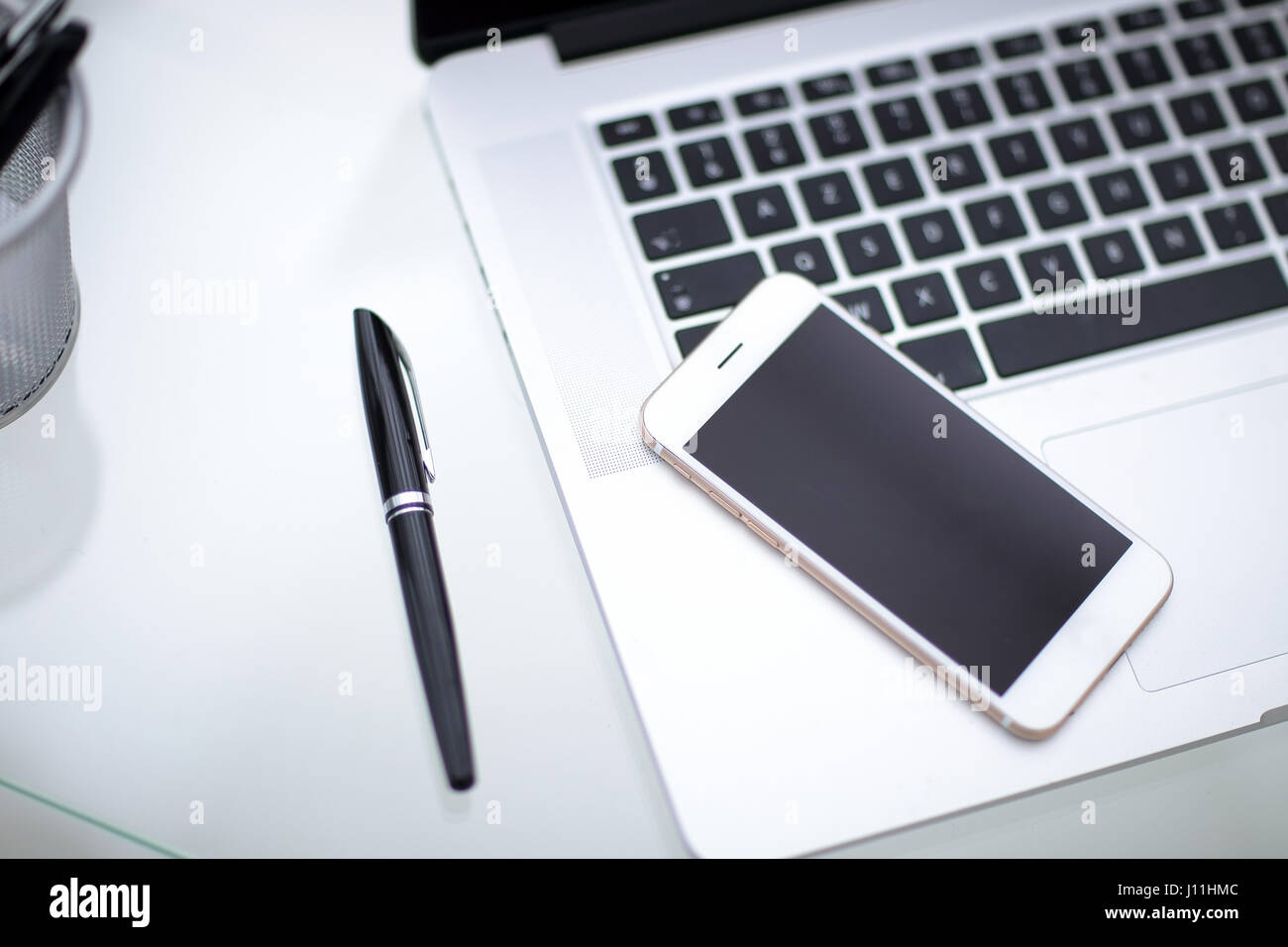 laptop,notebook and phone, smartphone on the table.Office desk table ...