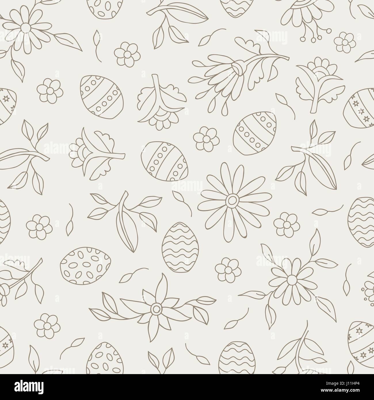 Seamless pattern illustration with easter egg and flower doodles. Hand ...