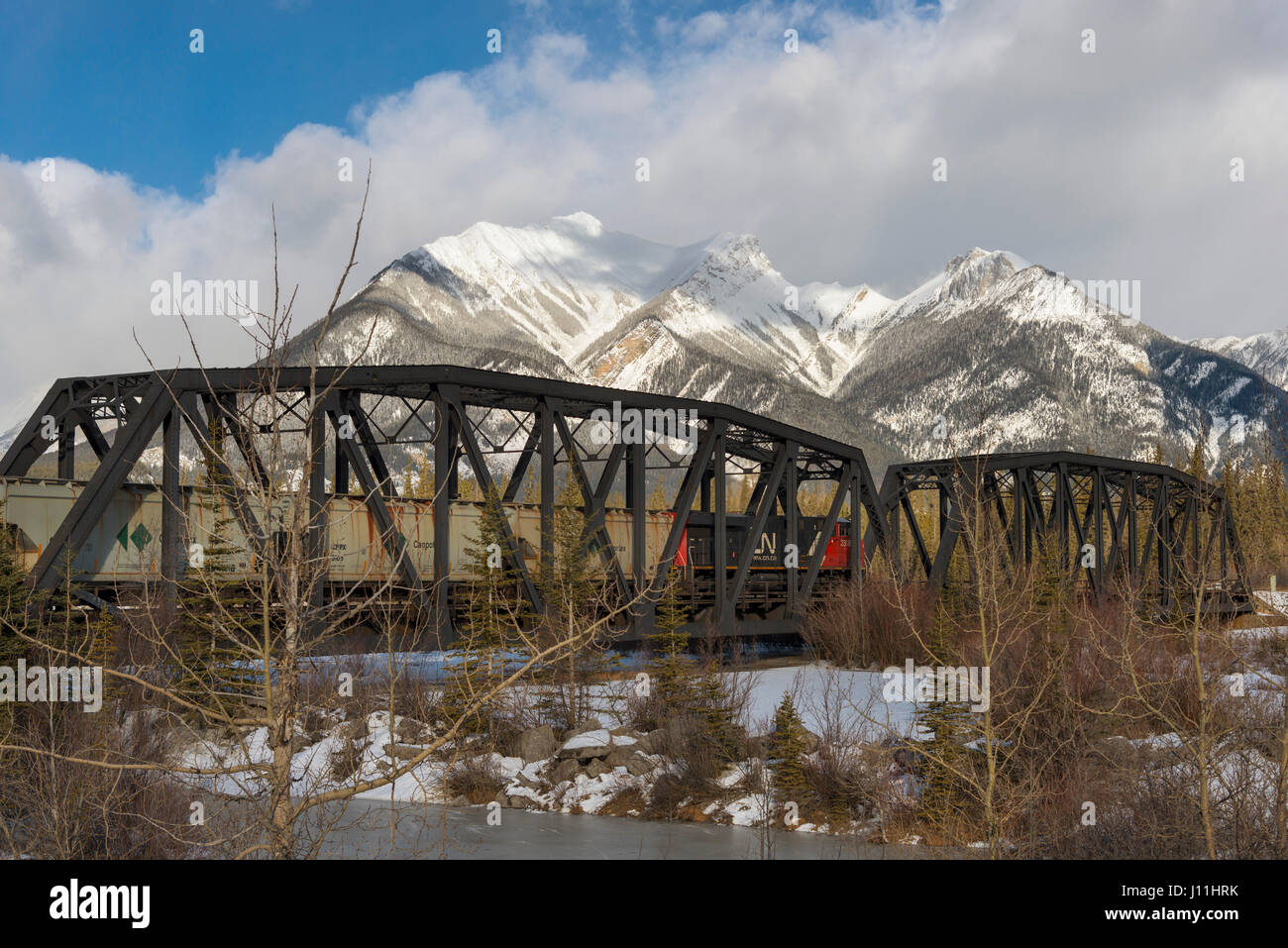 Train going through Jasper National Park Stock Photo - Alamy