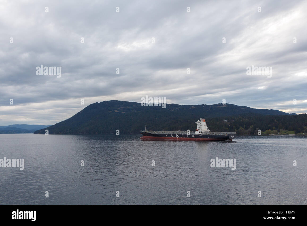 Victoria, Canada - Circa 2017: Cargo ship traversing British Col Stock ...