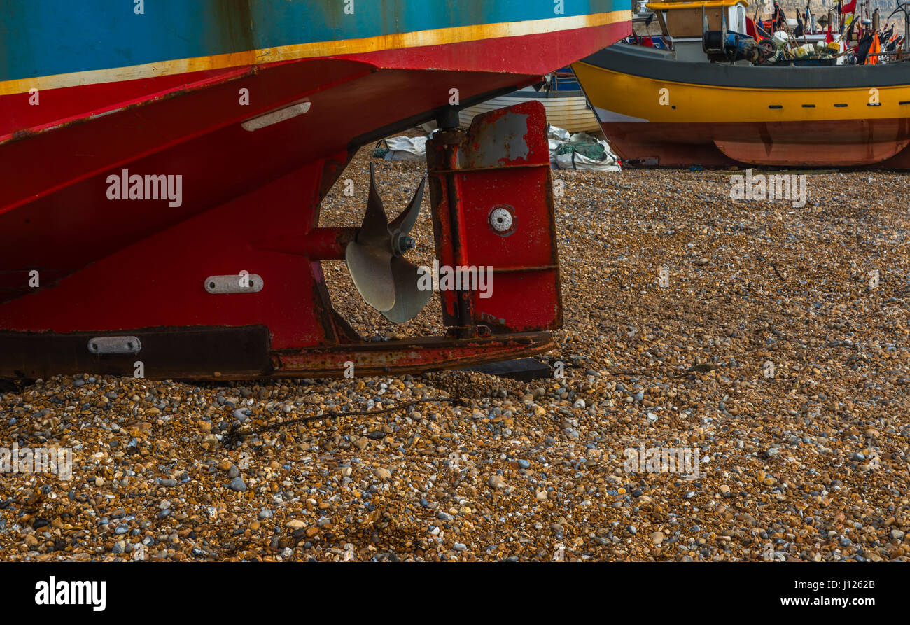 Fishing boats on the shore, stony beach, fishing industry, screw boat ...