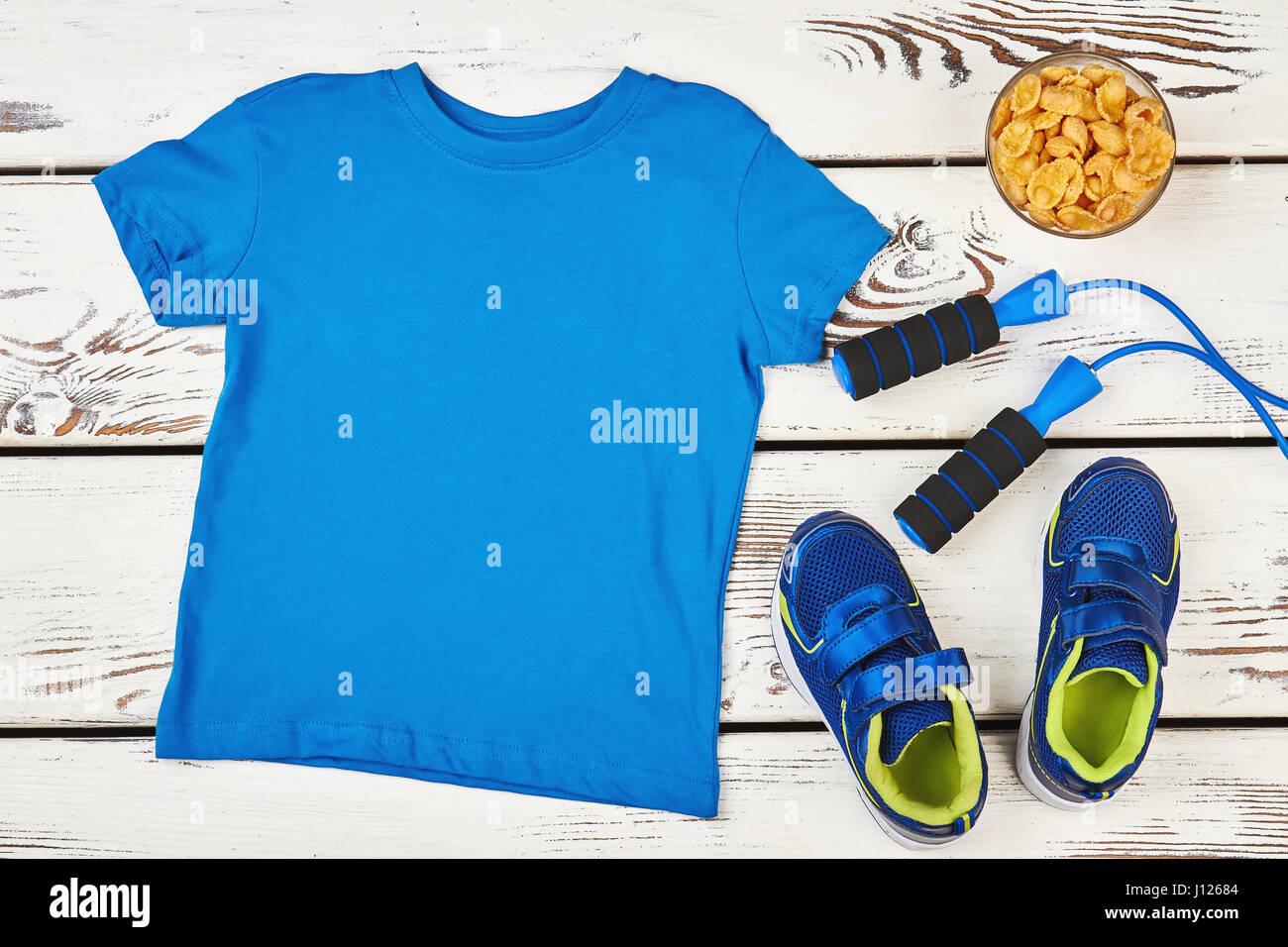 T-shirt, cornflakes and sneakers Stock Photo - Alamy