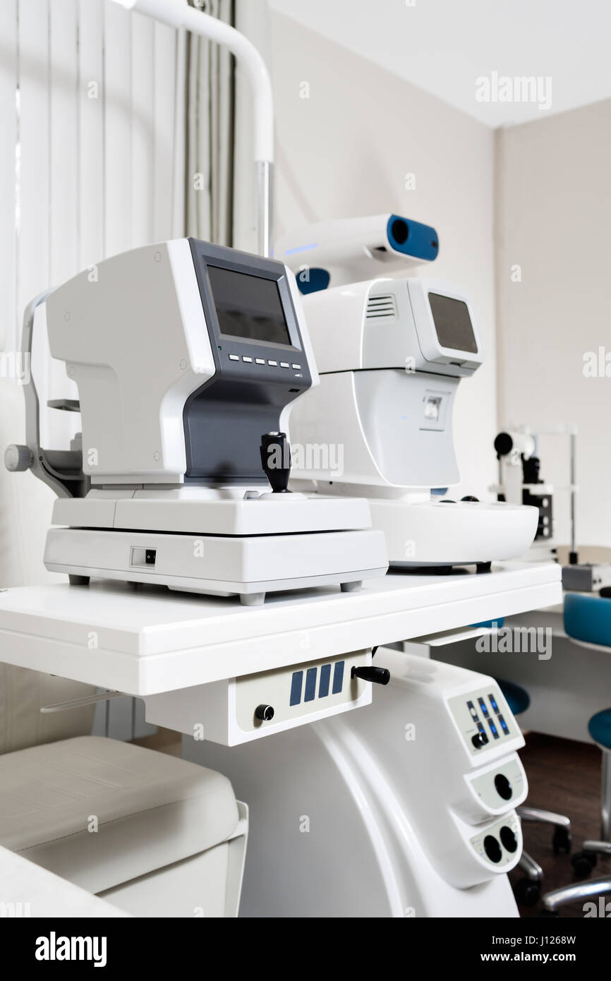 Modern eye testing device standing in the lab. Tonometer in ...