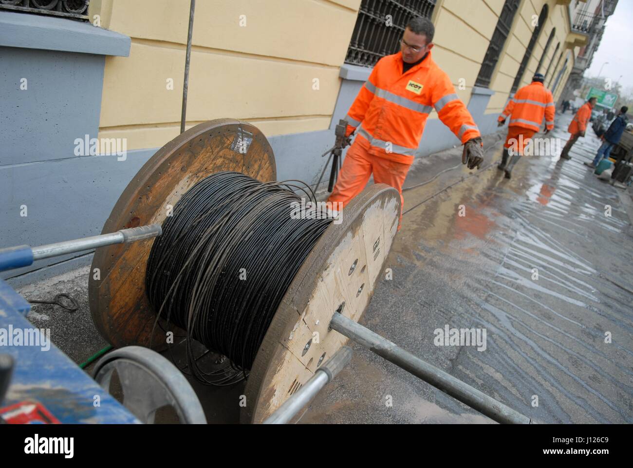 Milan (Italy), street yard for optical fiber wiring Stock Photo - Alamy