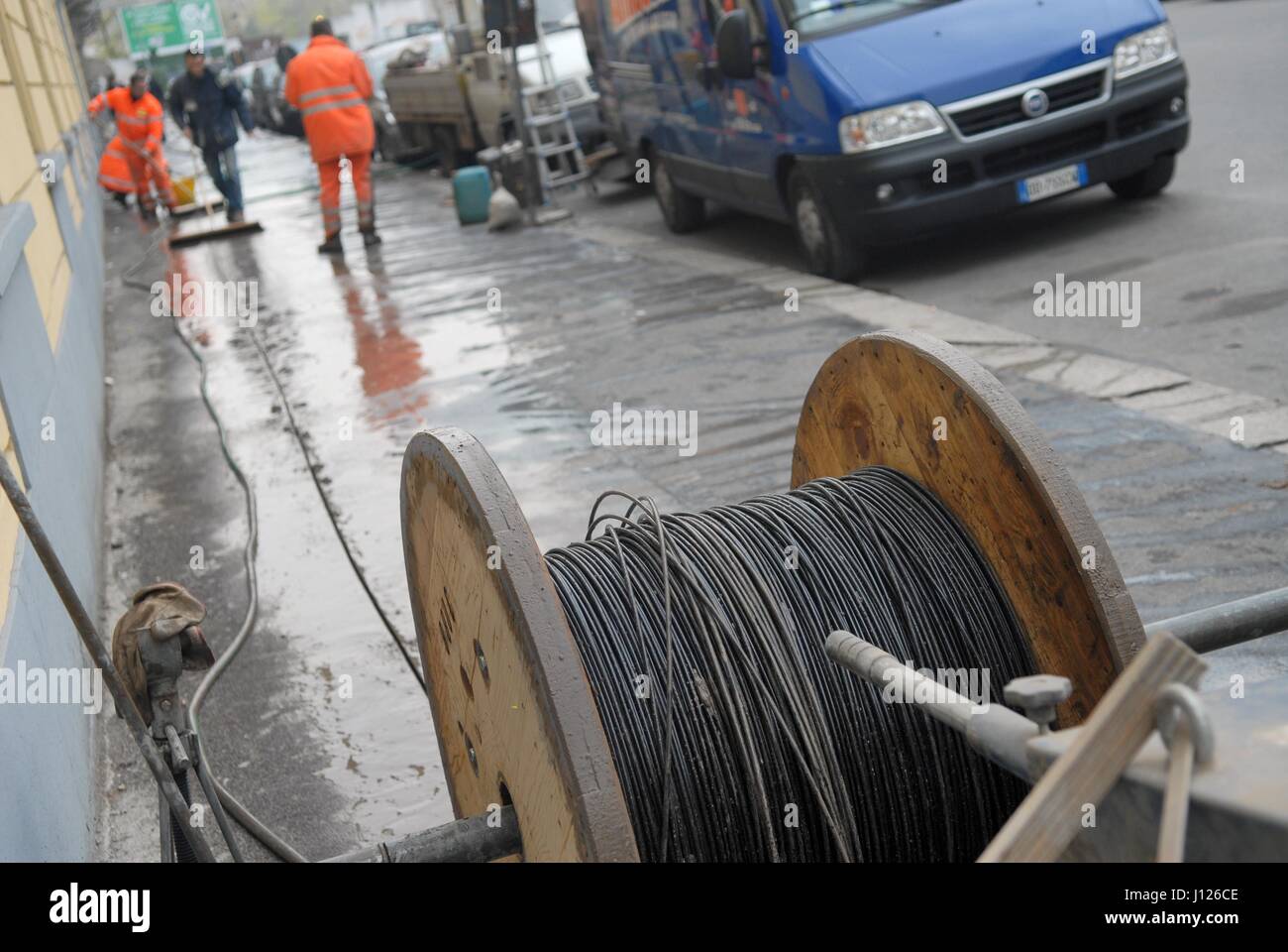 Milan (Italy), street yard for optical fiber wiring Stock Photo - Alamy