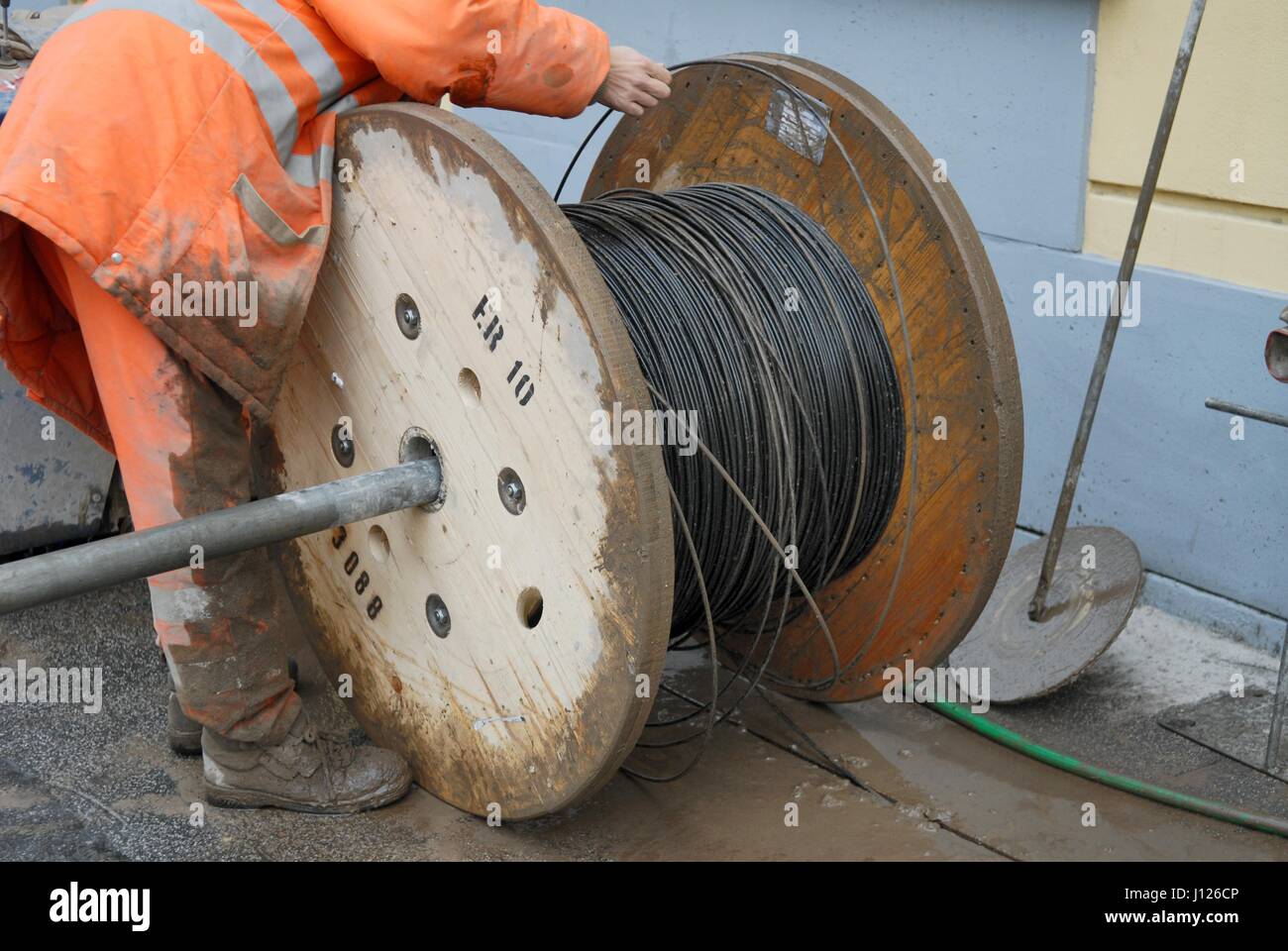 Milan (Italy), street yard for optical fiber wiring Stock Photo - Alamy