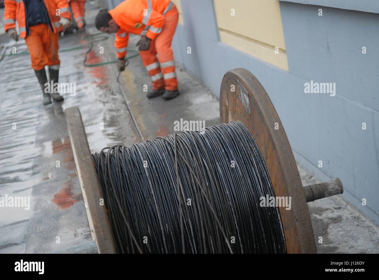 Milan (Italy), street yard for optical fiber wiring Stock Photo - Alamy