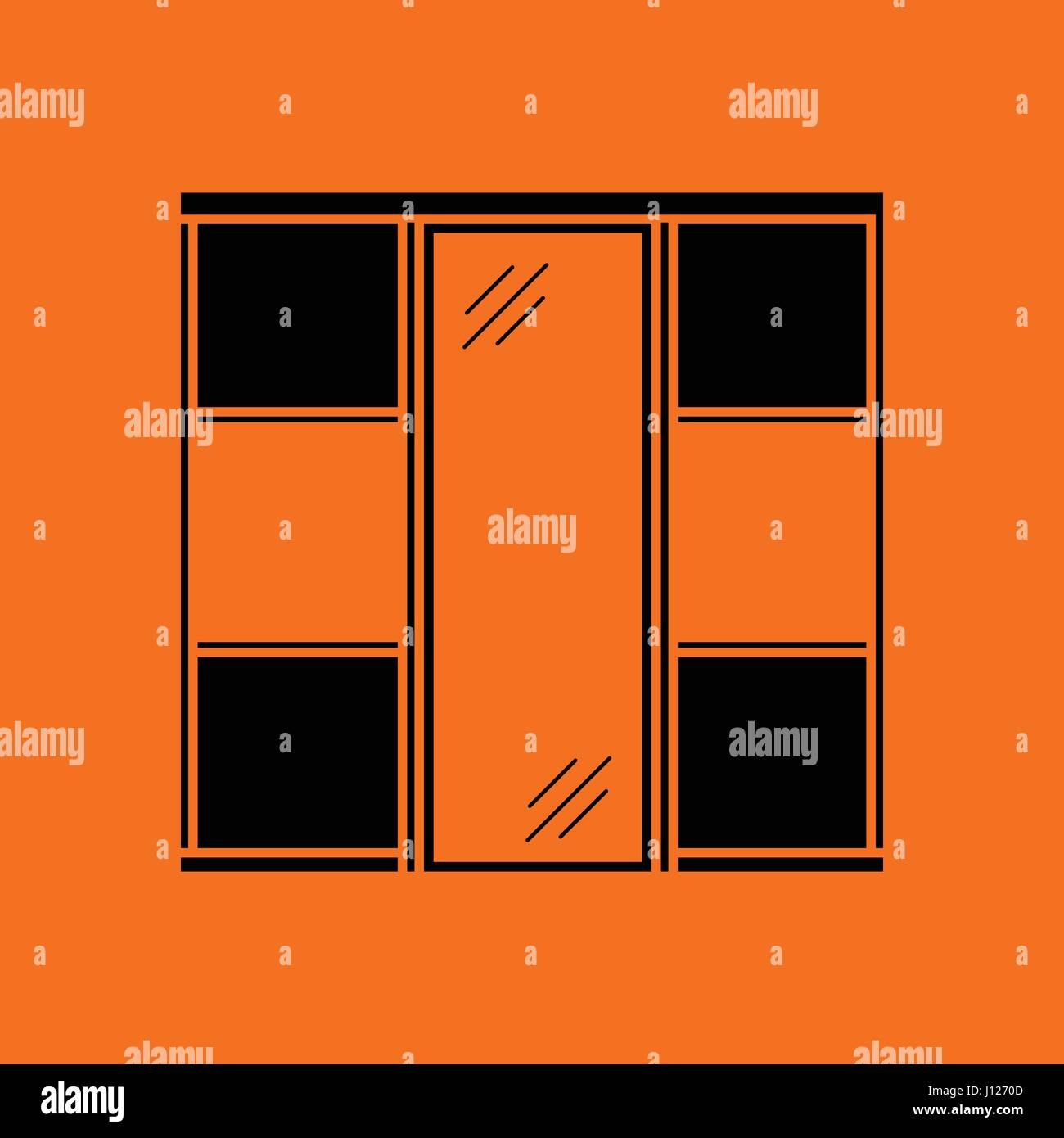 Wardrobe closet icon. Orange background with black. Vector illustration ...