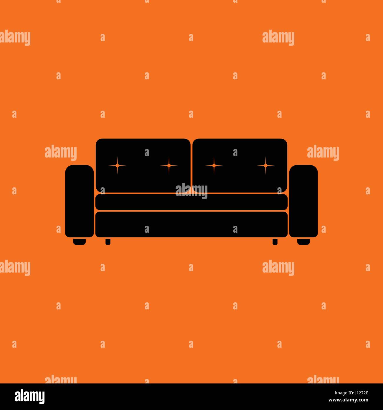 Home sofa icon. Orange background with black. Vector illustration Stock ...