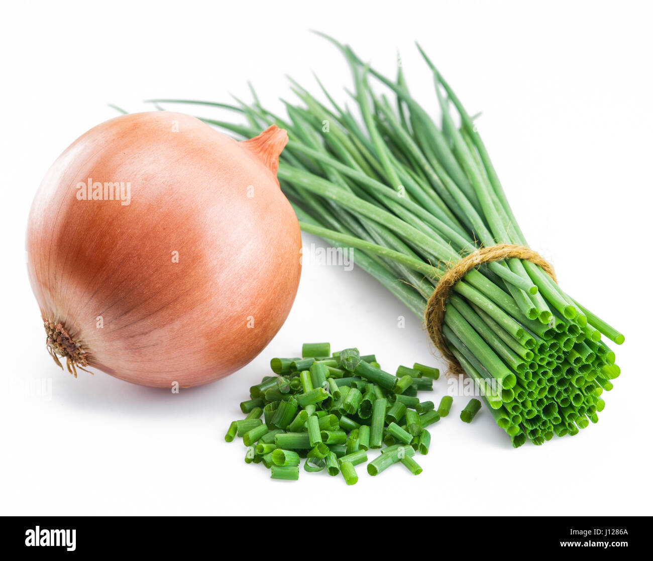 Green onions and bulb onion isolated on the white background Stock ...