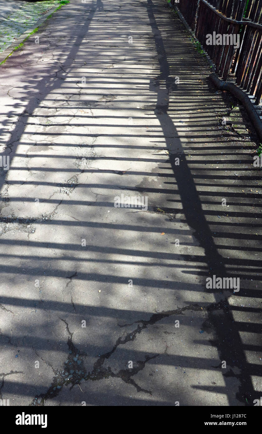 Shadow of fence making stripes on pavement Stock Photo - Alamy