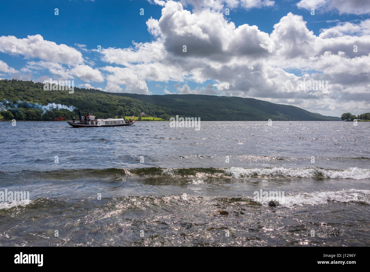 Lake Coniston Cumbria North West England. The National Trust steam ...