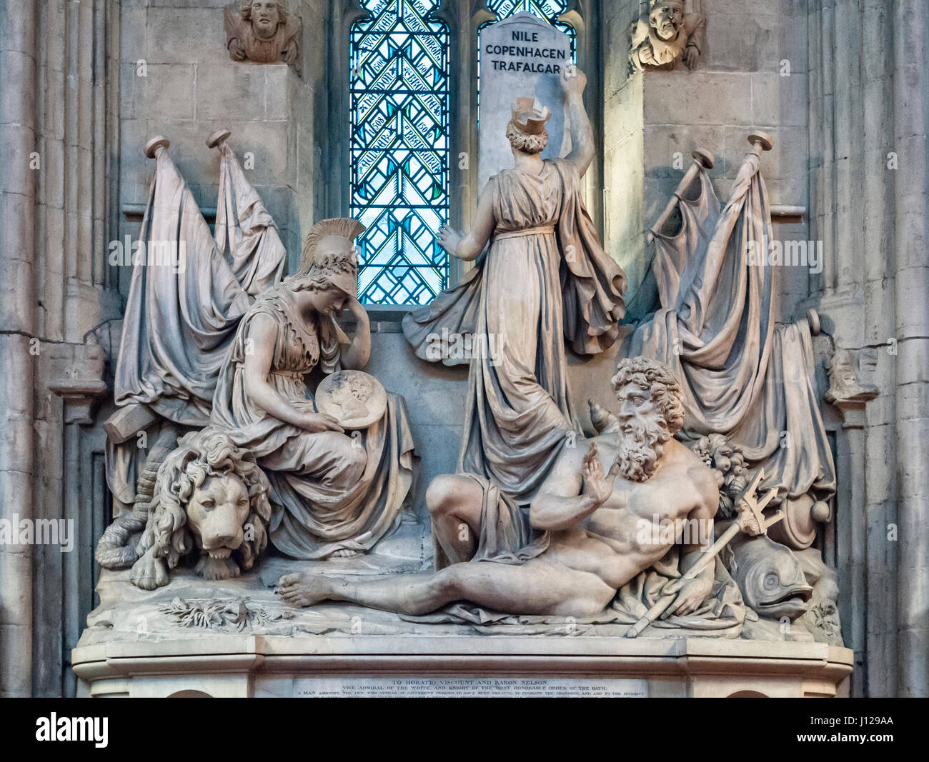 Guildhall, London, UK (the Great Hall). Monument to Lord Nelson ...