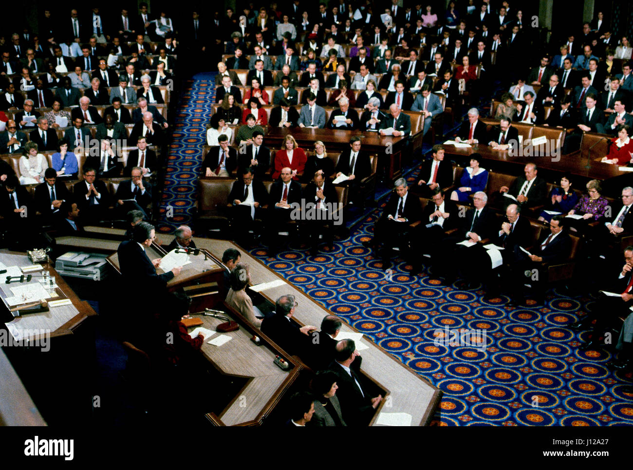 Tadeusz Mazowiecki Prime Minister of Poland addresses a joint session ...