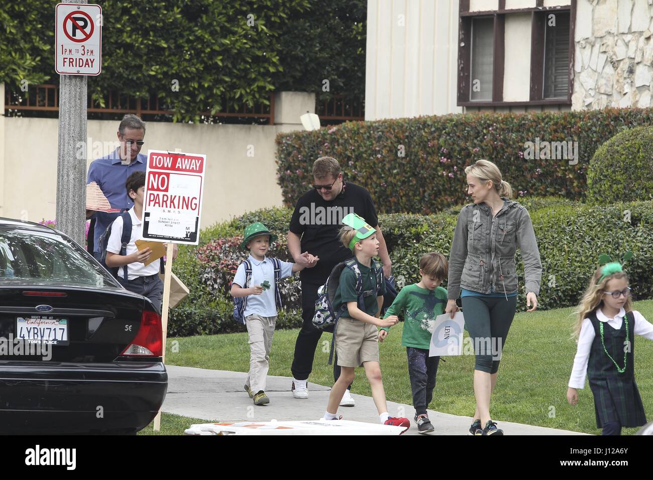 James Corden picks up his son Max Corden from school on St. Patrick's ...