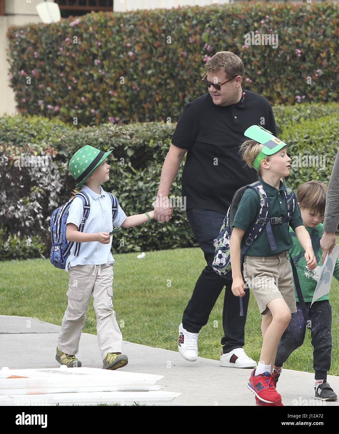James Corden picks up his son Max Corden from school on St. Patrick's ...