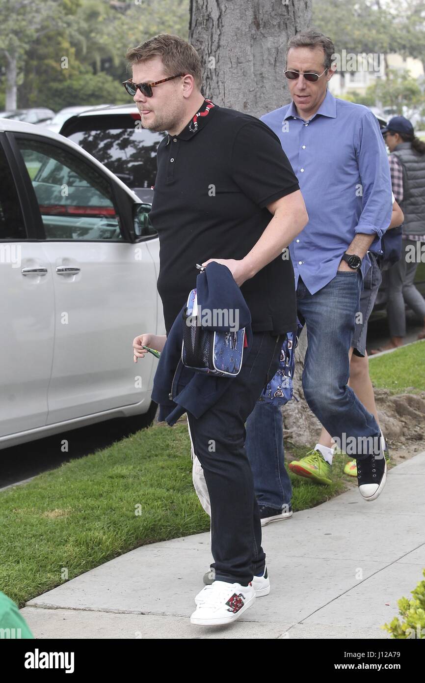James Corden picks up his son Max Corden from school on St. Patrick's ...