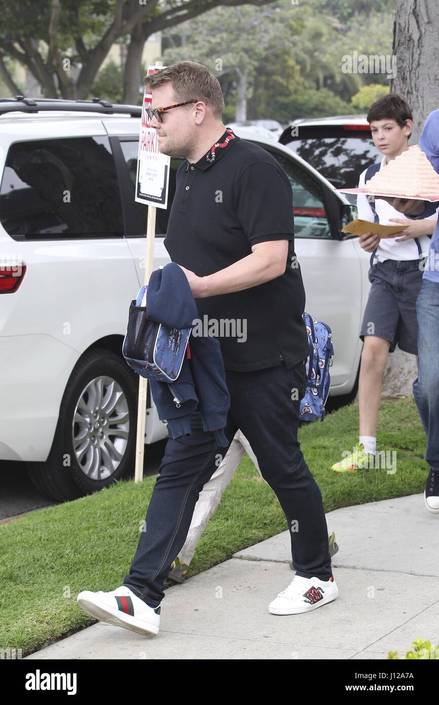 James Corden picks up his son Max Corden from school on St. Patrick's ...