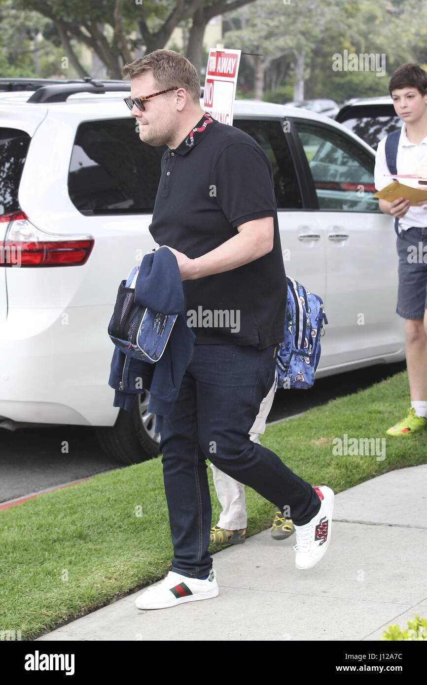 James Corden picks up his son Max Corden from school on St. Patrick's ...