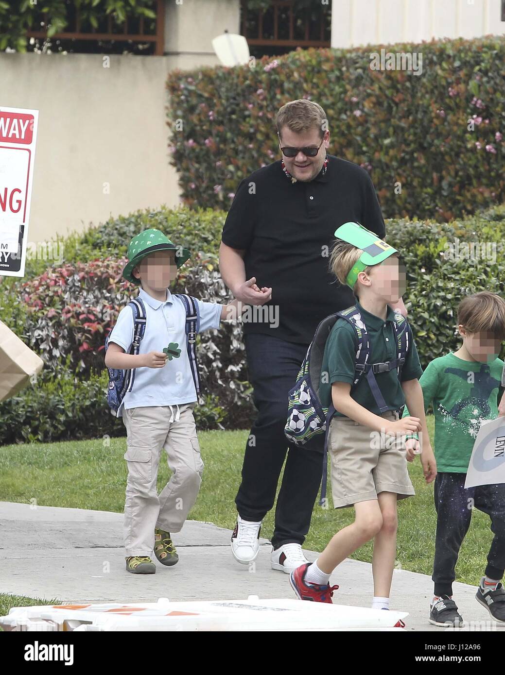 James Corden picks up his son Max Corden from school on St. Patrick's ...