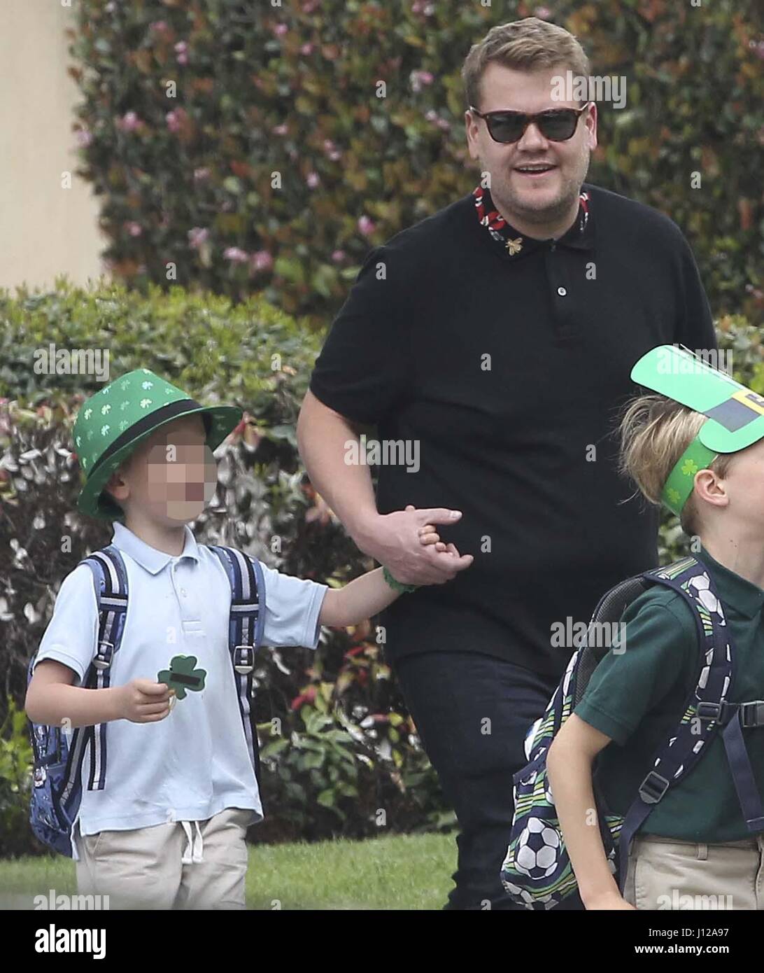 James Corden picks up his son Max Corden from school on St. Patrick's ...