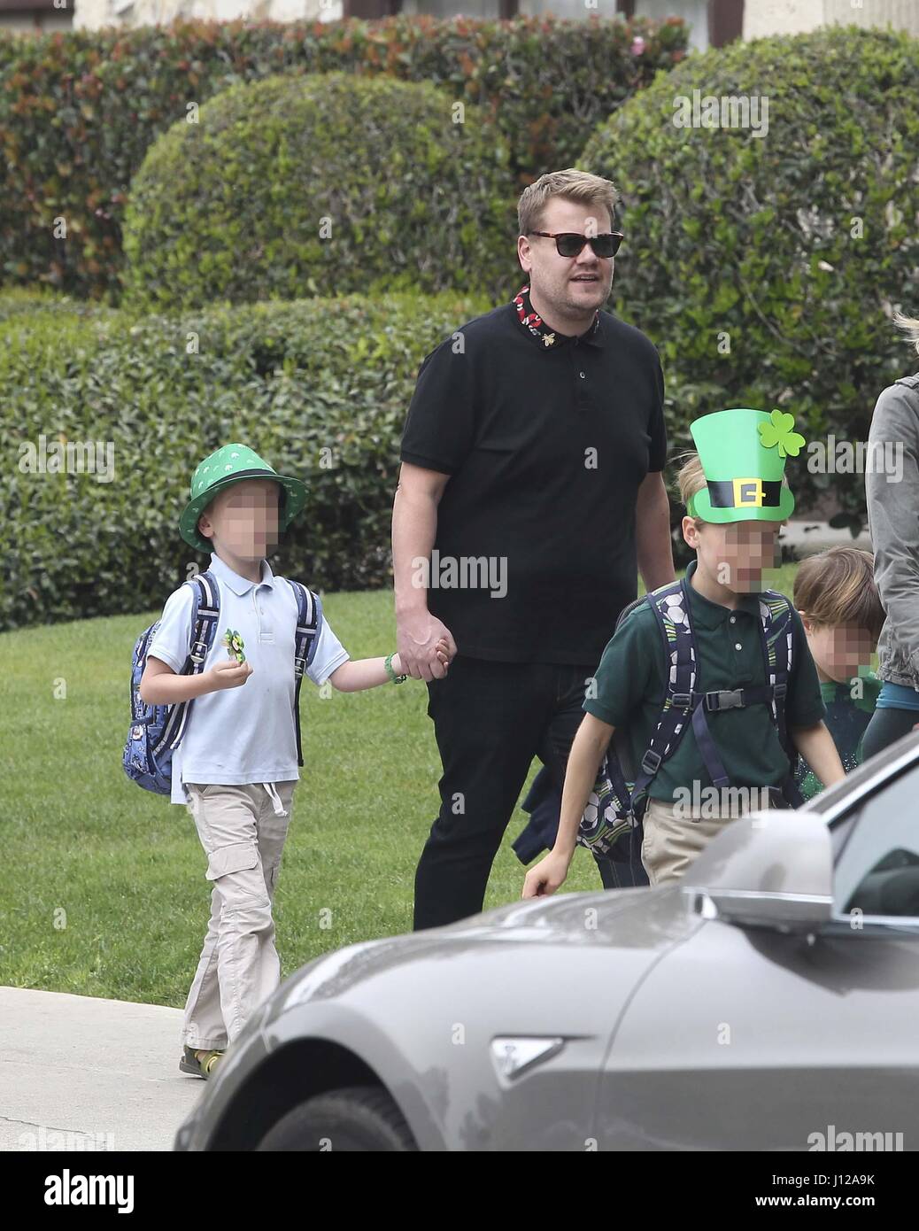 James Corden picks up his son Max Corden from school on St. Patrick's ...