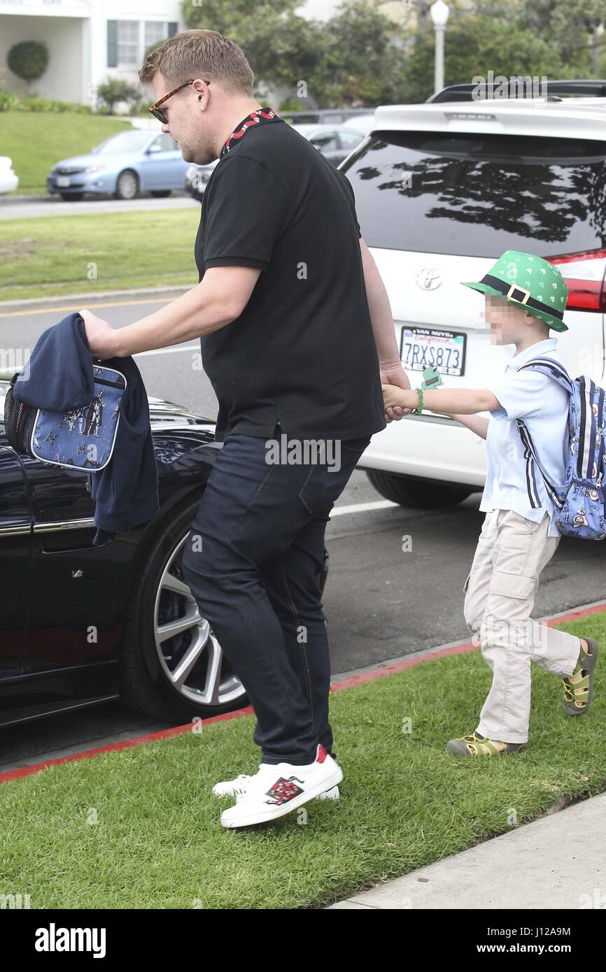 James Corden picks up his son Max Corden from school on St. Patrick's ...