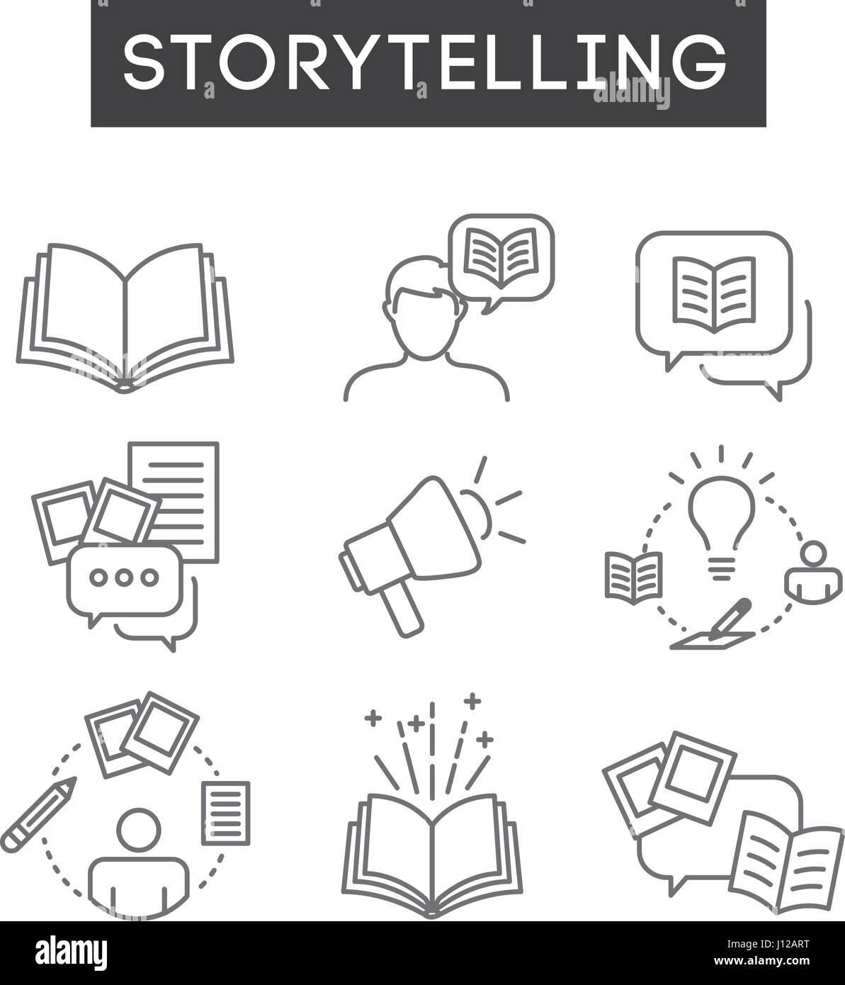Storytelling Icon Set with Speech Bubbles and Books Stock Vector Image ...