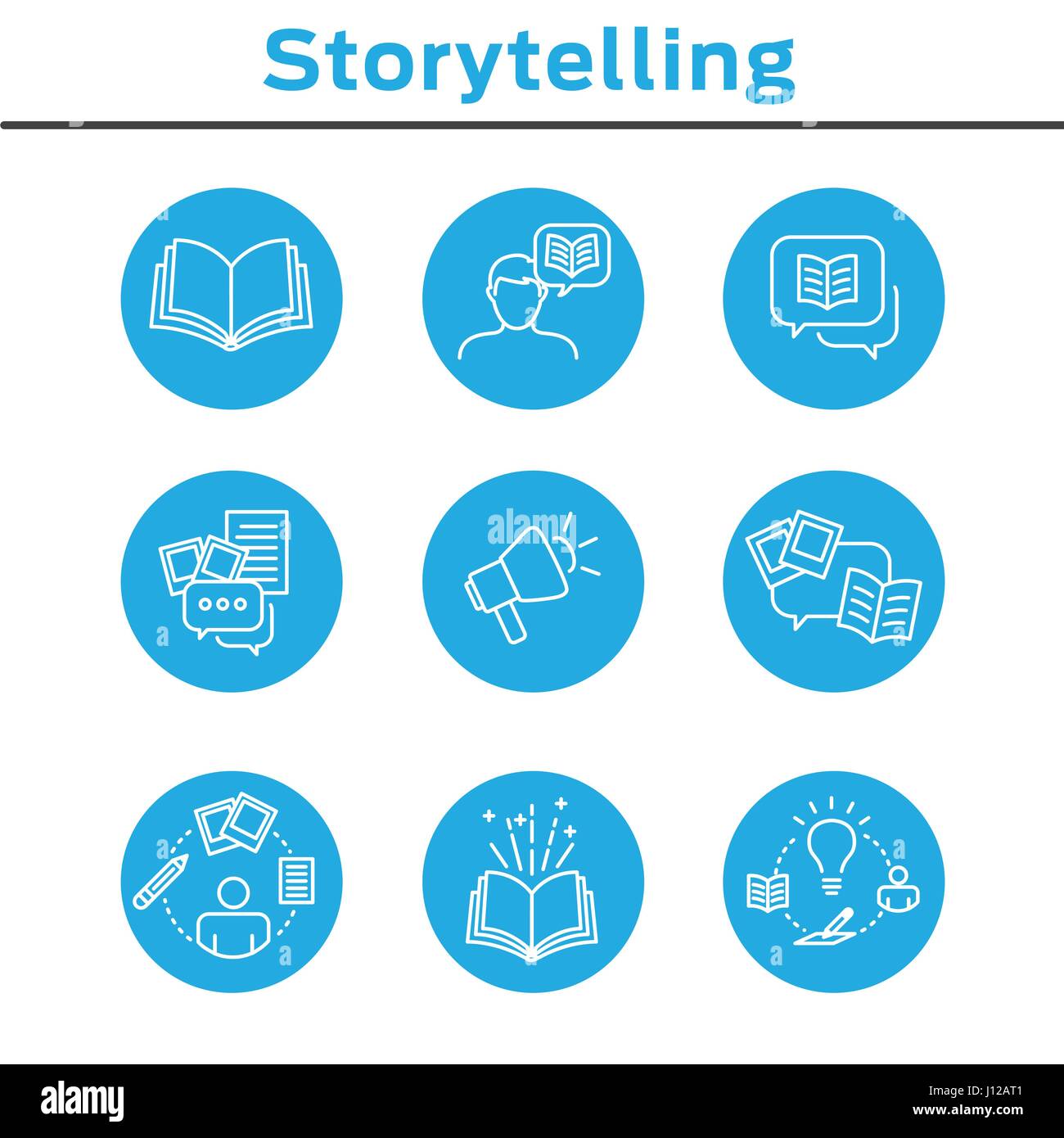 Storytelling Icon Set with Speech Bubbles and Books Stock Vector Image ...