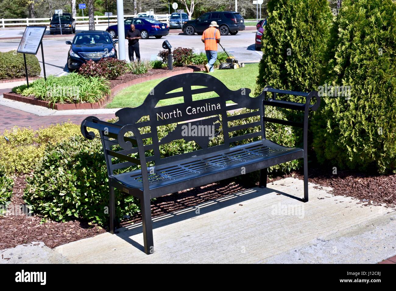 North Carolina bench at rest area Stock Photo - Alamy