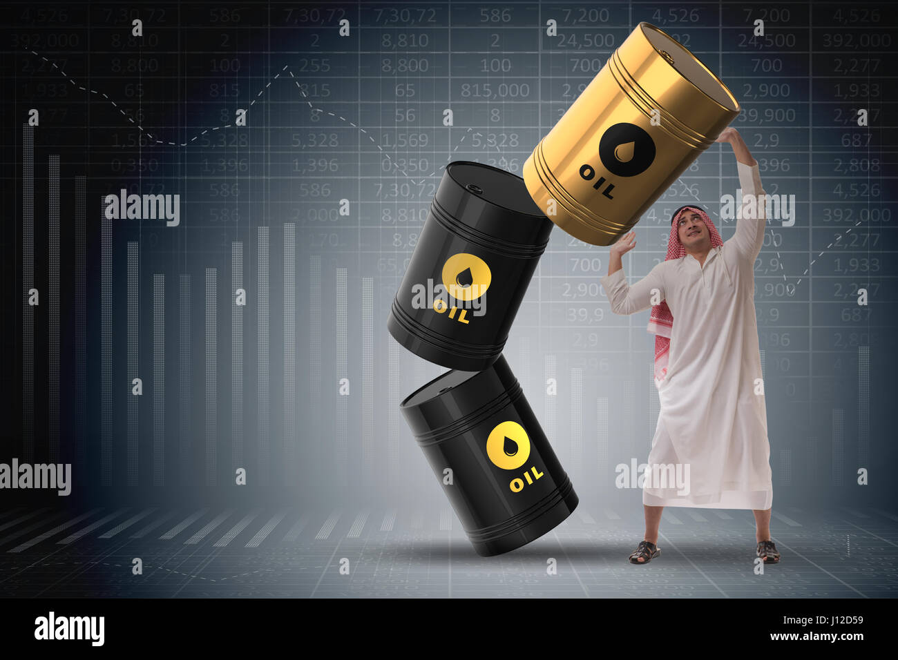 Arab businessman holding oil barrel Stock Photo - Alamy