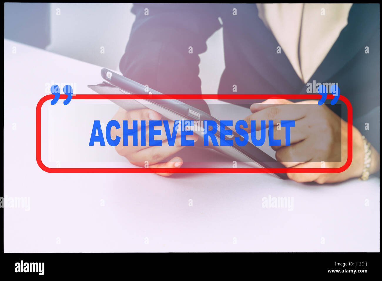 Hand and text "ACHIEVE RESULT" with vintage background. Technology ...