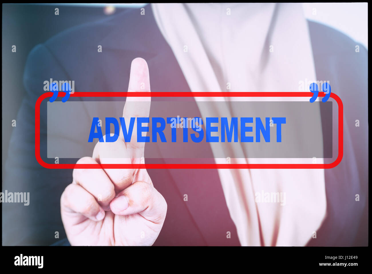 Hand and text "ADVERTISEMENT" with vintage background. Technology ...