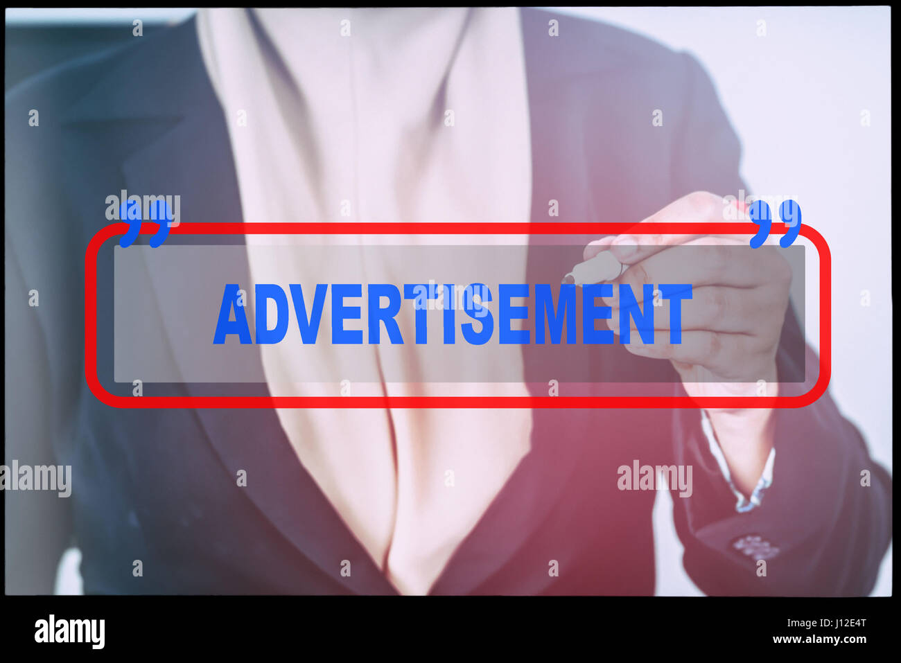 Hand and text "ADVERTISEMENT" with vintage background. Technology ...