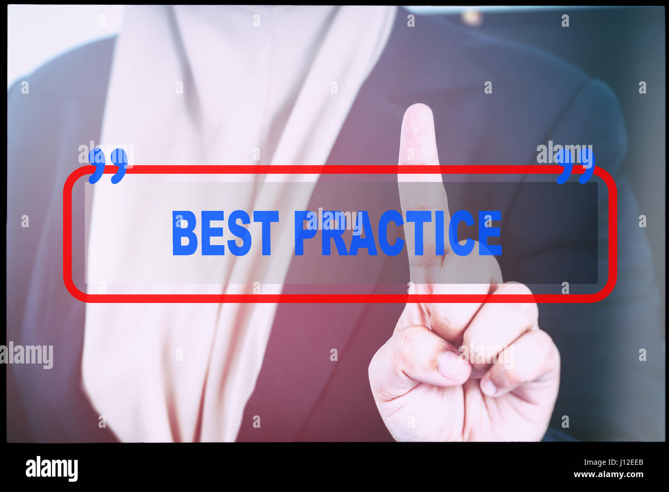 Hand and text "BEST PRACTICE" with vintage background. Technology ...