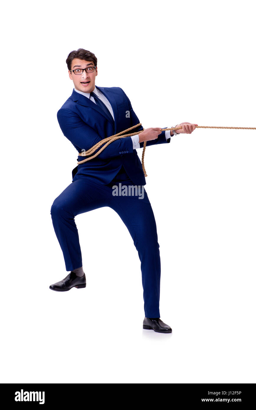 Businessman caught with rope lasso isolated on white Stock Photo - Alamy