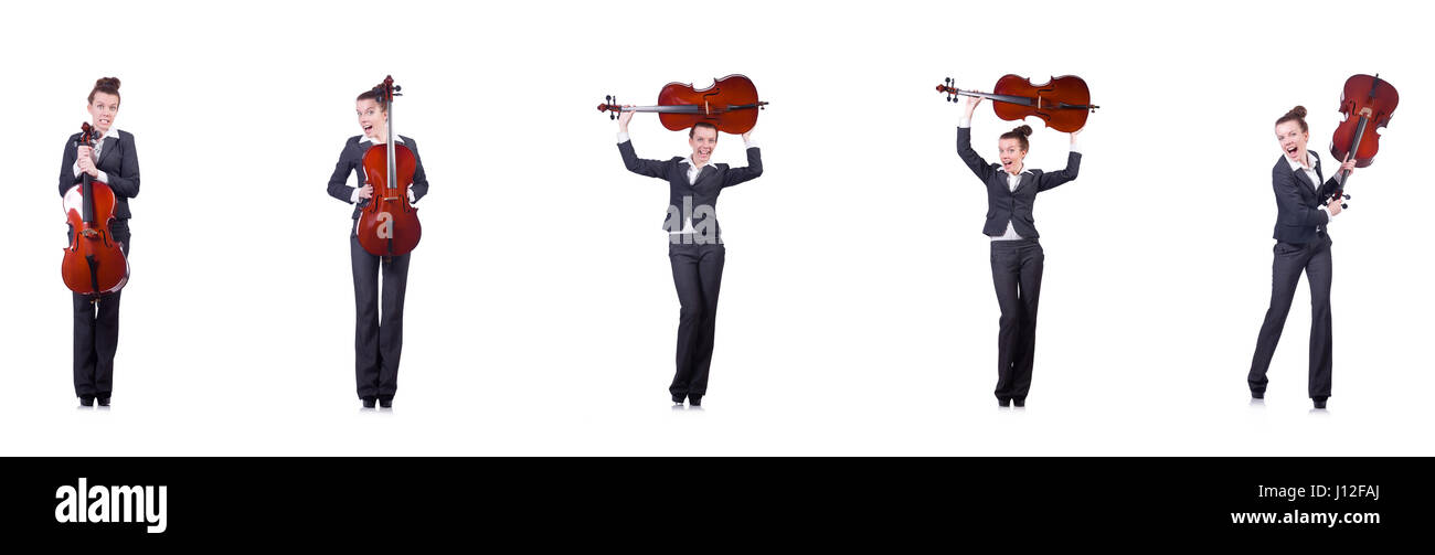 Woman fiddler isolated on white background Stock Photo - Alamy