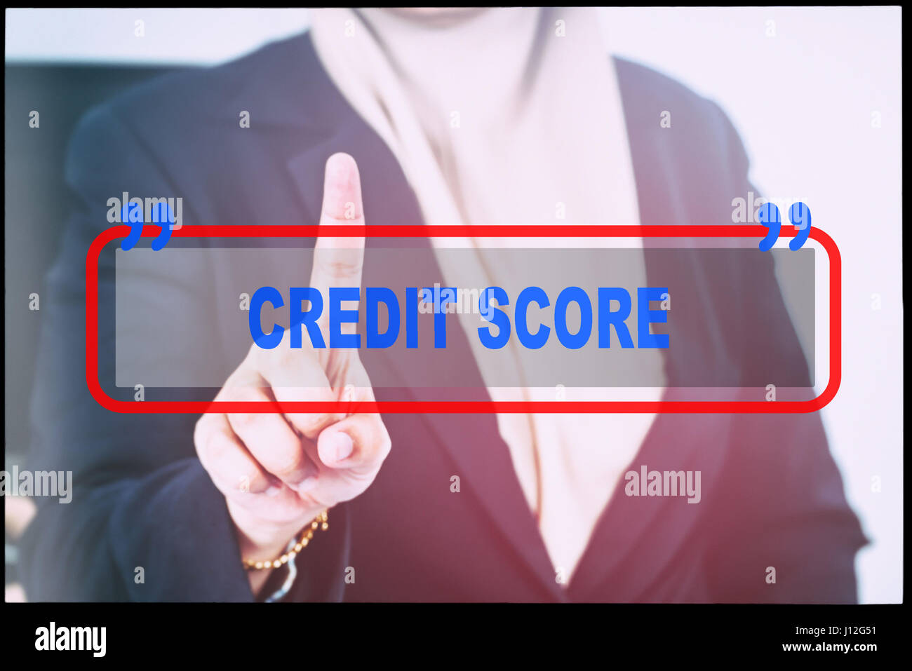 Hand and text "CREDIT SCORE" with vintage background. Technology ...
