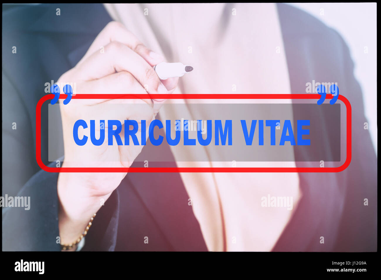 Hand and text "curriculum vitae" with vintage background. Technology ...